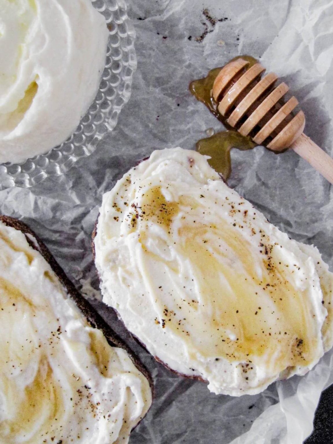 Creamy Whipped Ricotta Toast With Honey - ririsgreekeats.com
